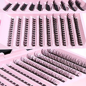 Lash Extension Kit, 130Pcs Lash Clusters with Bond Seal and Lash Applicator Tool Tweezer DIY Individual Eyelashes Kit Natural D Curl 8-16MM Lash Clusters Eyelash Extension Kit DIY at Home by JIMIRE