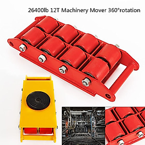 12T Machine Dolly Skate, 26400lbs Machinery Moving Skate, Machinery Mover Skate with 8 Rollen 360° Rotation, Heavy Duty Machine Skate for Industrial Moving Equipment (Red)