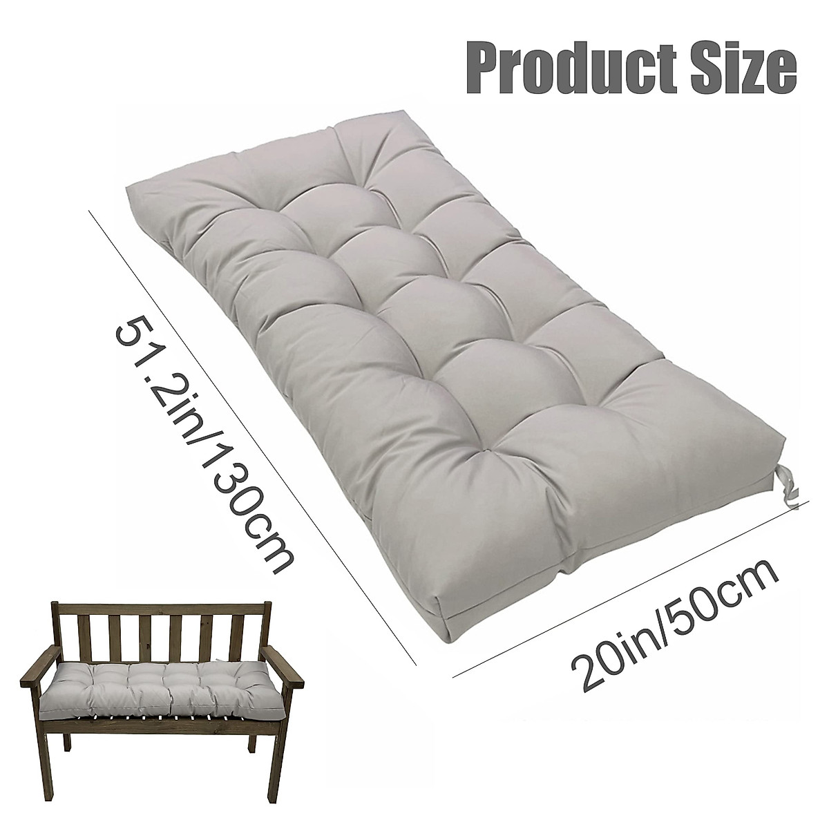 Outdoor Indoor Bench Cushion, 51.2in Waterproof Swing Cushion, Garden Bench Seat Cushion, Swing Chair Replacement Seat Pads Cushion Pillow for Lounger Garden Furniture Patio Metal Wooden Bench (Gray)