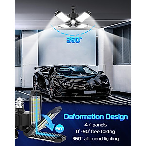 Garage Light - 2PACK 130W 13000LM Deformable 4+1 Panel LED Garage Light with LED Transformer, E26/27 Base, 6500K Daylight White Garage Lights Ceiling LED for Garage, Factory, Warehouse, Storage Room