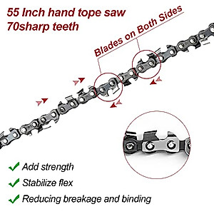 Rope saw PANGZHENG 55 Inch High Reach Tree Limb Hand Rope Saw, 70 Sharp Teeth Blades on Both Sides,Rope saw tree saw high limb Pocket Chainsaw, Tree Limb Saw, Rope Chainsaw