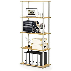 Furinno Turn-N-Tube 5-Tier Multipurpose Shelf/Display Rack/Storage Shelf/Bookshelf, Round Tubes, Beech/White & Turn-N-Tube Display Rack, 3-Tier Single, Beech