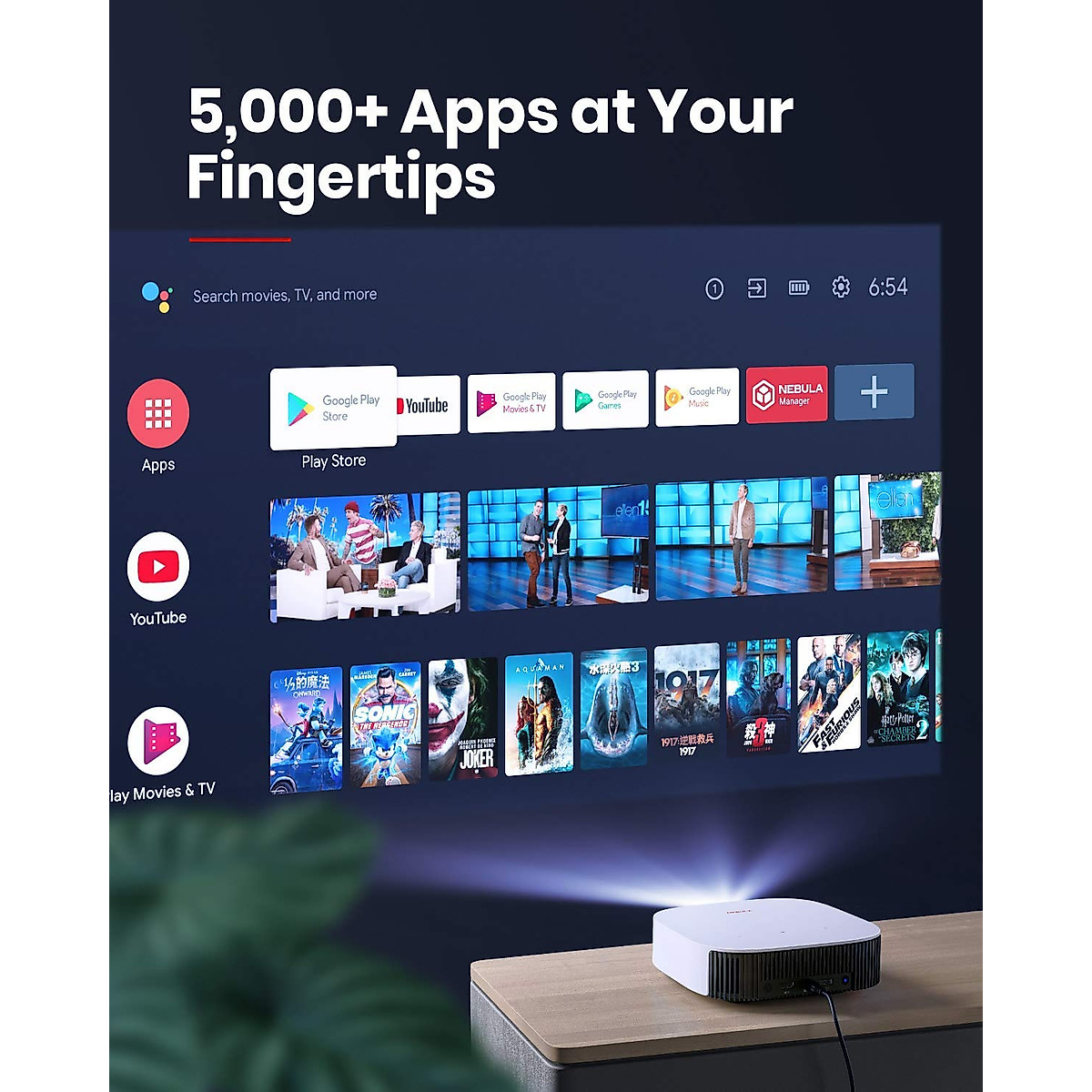 Anker NEBULA Solar FHD 1080p Projector, 4K Supported, 400 ANSI Lumen (1100 Lumen), Dolby Digital Plus, Built-in Stand, Autofocus, Keystone Correction, Screen Mirroring for Phones(No Built-in Battery)