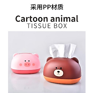 Creative Cartoon Cute Brown Bear Pink Pig Drawn Paper Box Living Room Bedroom Dining Room Tissue Box (Bear (Brown))
