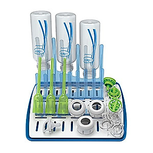 Dr. Brown's Universal Baby Bottle and Accessory Drying Rack & Reusable Sponge Baby Bottle Cleaning Brush Set & Natural Flow Reusable Baby Bottle Vent System and Reservoir Cleaning Bristle Brush