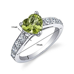 PEORA Peridot Heart Promise Ring for Women 925 Sterling Silver, Natural Gemstone Birthstone, 1.25 Carats Heart Shape 7mm, Size 8