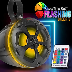 Pyle 2-Way Waterproof Off Road Speakers - 4" 800W Active Passive Marine Grade Wakeboard Tower RGB Speakers System w/Bluetooth Controller, Full Range Stereo Speaker for ATV/UTV Jeep Boat PLUTV48KBTR