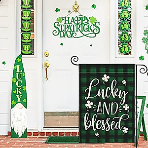 AVOIN colorlife Lucky and Blessed Watercolor Buffalo Plaid Shamrock Garden Flag Double Sided, St Patricks Day Yard Outdoor Flag 12x18 Inch