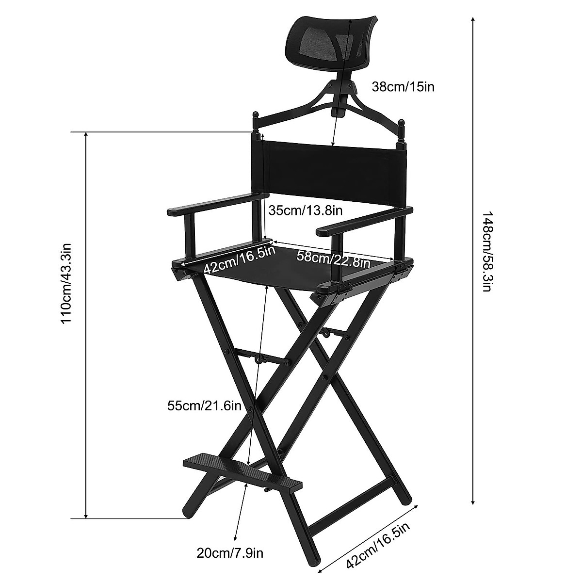 ZHFEISY Makeup Chair Foldable Chair for Camping Directors Chair Outdoor Chair with Backrest Cushion Pedal for Studio Salon Vanity