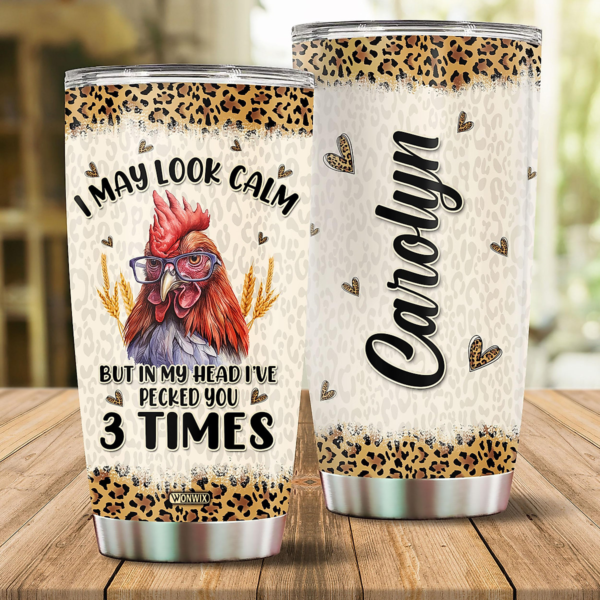 WONWIX Personalized Chicken Tumbler Funny Rooster Gifts for Women Insulated Stainless Steel 20oz With Lid Travel Cup Coffee Mug Water Bottle Gift for Her Girl Friends