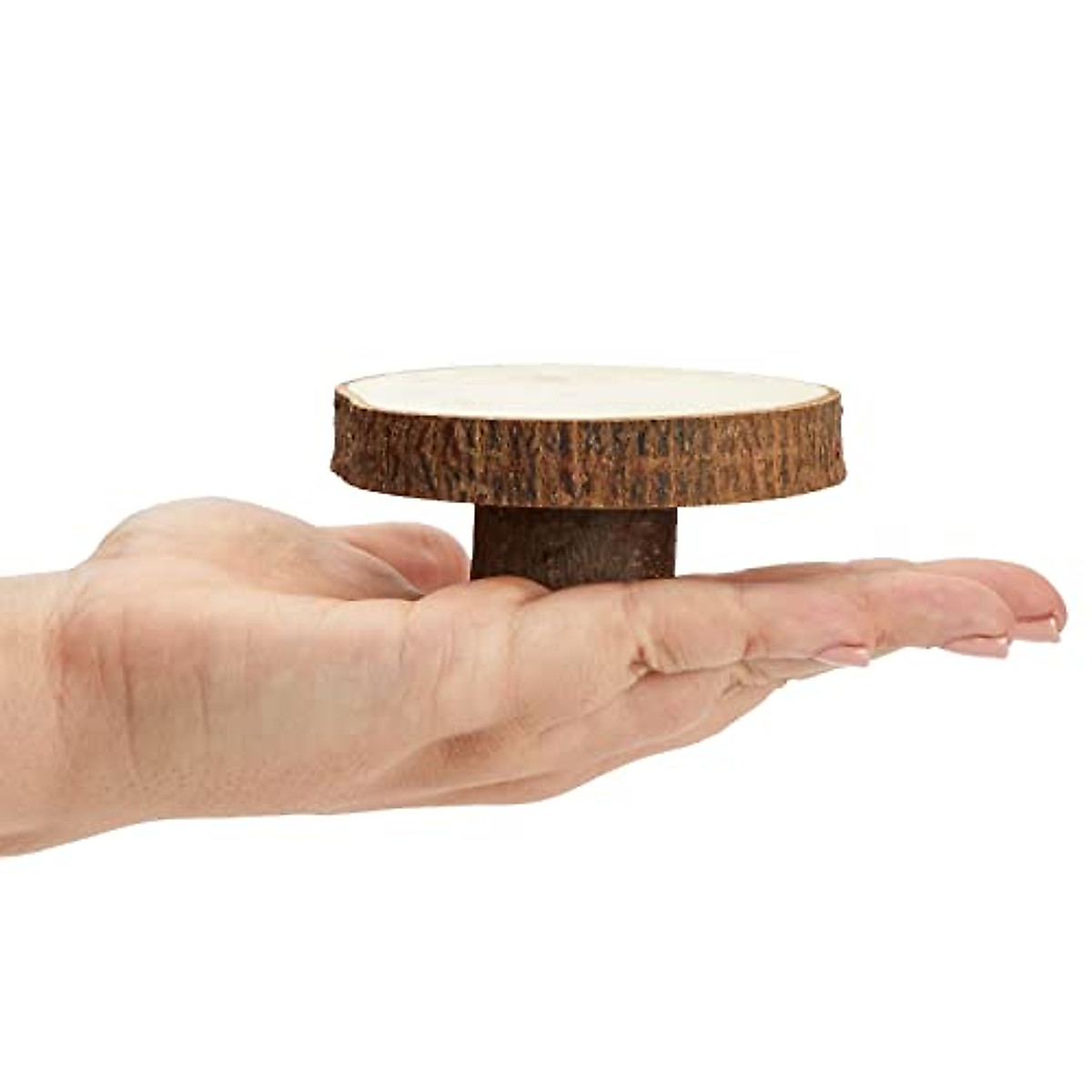 6 Pack Natural Wood Slice Cake Stand for Appetizers, Individual Mini Cupcake Holders, Rustic Style Cupcake Stand (3.5 x 1.5 in)