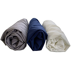 AMROSE 3 Pack Heavenly Soft Bassinet Sheets for Baby Boys, Universal Fitted for Various Cradle and Bassinet Mattress Pad, Silk Touch Gentle Breathable Microfiber, White & Gray & Navy Blue