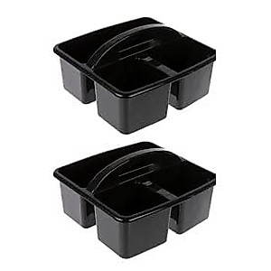 Hobby Lobby Organizer Caddy, 3 Compartments, Large Handle, Black Plastic, Set of 2, for School Supplies