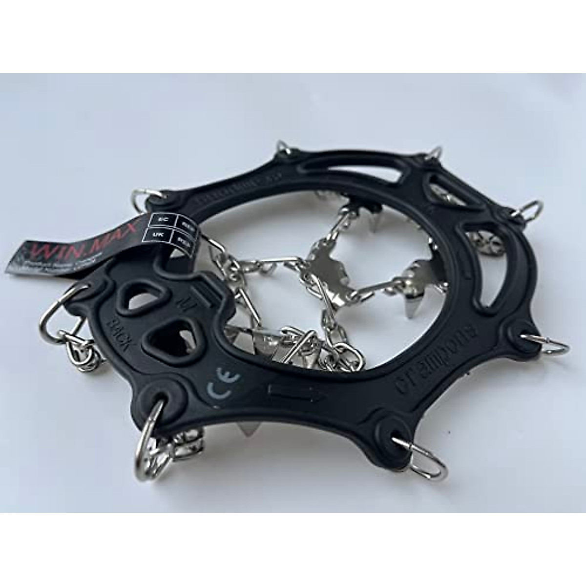 WIN.MAX Crampons for Shoes, Traction Cleats Ice Snow Grips with 19 Stainless Steel Spikes, Shoe Talons Anti - Slip Boots Spikes for Walking, Jogging, Climbing and Hiking (Black, M)