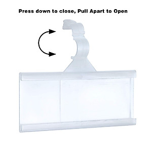 Reusable Plastic Wire Shelf Label Holder, for Pantry Retail Shopping Mall Store, Supermarket UPC Price Card & Ticket Display, Strong & Easy Clip Design Tight Snap Lock Closure. 1-1/4" H X 3" W (100)