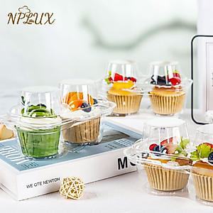 NPLUX 2 Count Cupcake Containers 50 Pack Cupcake Holders with Detachable Tall Dome Lids Clear Plastic Stackable Cupcake Boxes for 100 Cupcakes, BPA Free, Standard Size