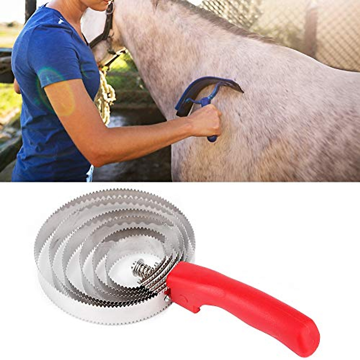 Gojiny 6 Ring Curry Comb Reversible Metal Horse Curry Comb Stainless Steel Dog Spring Curry Comb with Comfortable Grip for Grooming Shedding Horse Sheep and Pet