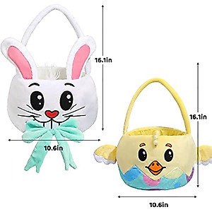 JOYIN 2 Pcs Plush Easter Basket, Fluffy 3D Bunny & Chicken Basket Set for Baby Kids Easter Egg Hunting, Party Supplies, Decorations, Candy Gifts Storage