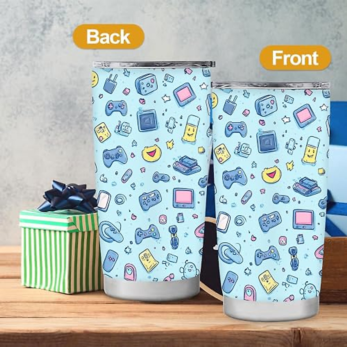 FOCIUZTA 20oz Playful Gaming Tumbler with lid, Travel Coffee Cup, Ideal for Easter, Gaming Enthusiast, Mother Day, and birthday gifts