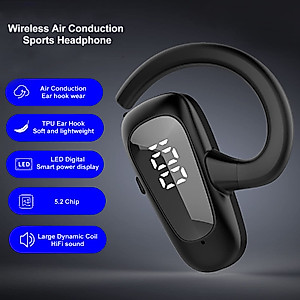 Yunseity Single Ear Headphone, Earpiece IPX4 Waterproof LED Digital Display Single Ear Headset for Sports Driving