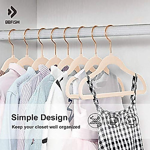 BBFISH Kids Velvet Hangers with Rose Gold Hooks, 50 Pack 11" Children Hangers Ultra Thin Non Slip Clothes Racks with 7 Pcs Baby Clothing Dividers (Ivory)