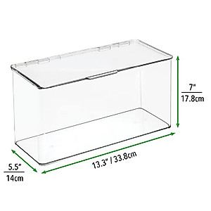 mDesign Kitchen Pantry and Fridge Storage Organizer Box Containers with Hinged Lid for Shelves and Cabinets - Holds Food, Snacks, Seasonings, and Utensils - Lumiere Collection - 2 Pack - Clear