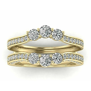 Purple Star 0.85 Carat (Ctw) 14K Yellow Gold Plated Round Cut White Diamond Ladies Wedding 3 Stone Enhancer Double Ring (8.5)