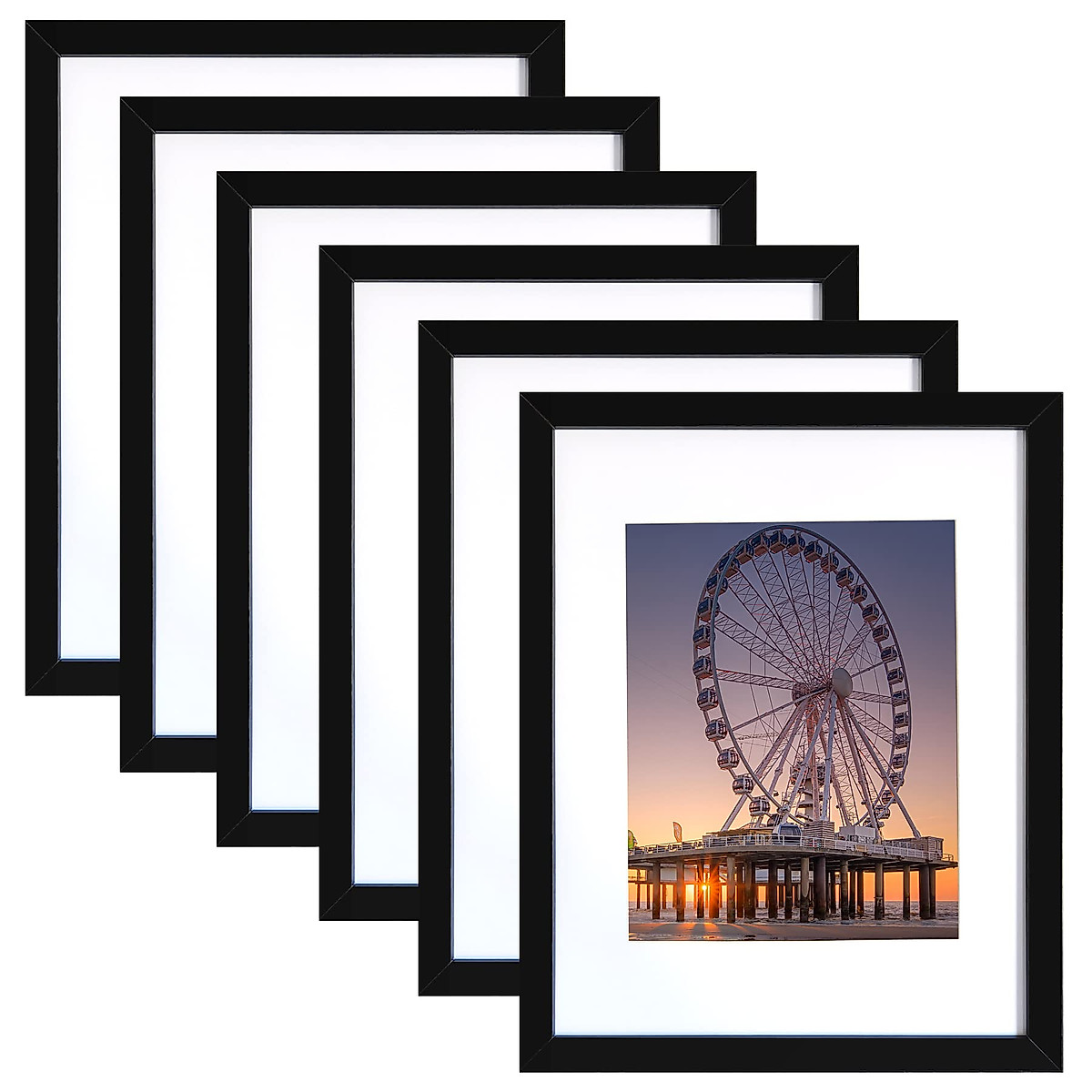 BESCRCL 11x14 Picture Frame Black Set of 6, Display Pictures 8x10 with Mat or 11x14 without Mat, Photo Frames for Wall Mounting