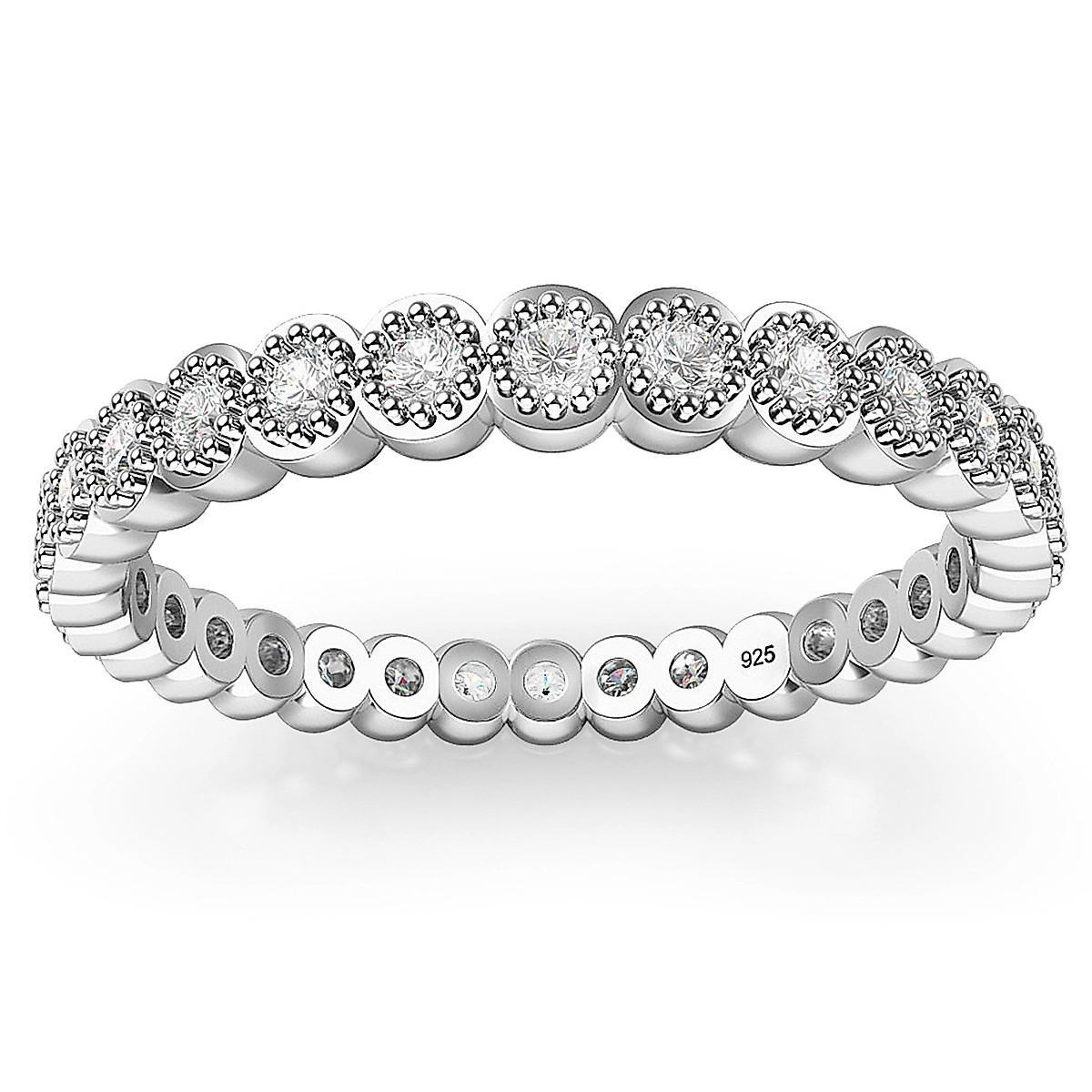 Metal Factory Sz 8 Sterling Silver CZ Stackable Anniversary Eternity Cubic Zirconia Band Ring