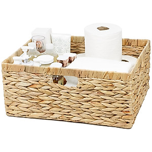 Jumbo Wicker Basket, Rectangular Wicker Basket for Storage, Water Hyacinth Extra Large Storage Basket, Shelf Basket with Built-in Handles, Pantry Baskets-1 Pack