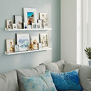 You Have Space Lagos 36" Picture Ledge Shelf for Living Room Decor, Office Decor and Farmhouse Kitchen Decor, White Set of 2