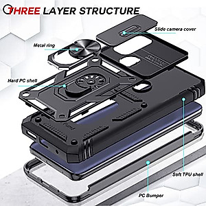 LeYi for Moto G Pure Case: Motorola G Power 2022 Case with Slide Camera Cover + 2 Pack Screen Protector, Military Grade 360 Full Body with Kickstand Case for Moto G Pure/G Power 2022, Black