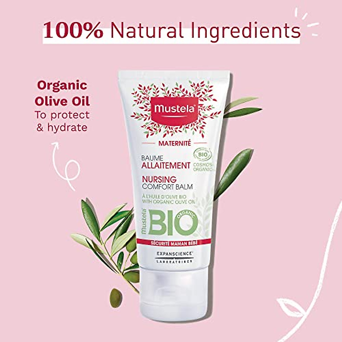 Mustela Maternity Organic Nursing Comfort Balm - Nipple Cream for Breastfeeding with Olive Oil - Clinically Proven & Safe for Pregnancy Skincare - Fragrance Free & Vegan - 1.01 fl. oz.