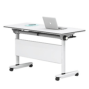 Folding Conference Table, Flip Top Mobile Training Table with Modesty,Storage Layer and Lockable Wheels,Wood Tabletop, Metal Frame (Color : A, Size : 120 * 40 * 75cm)