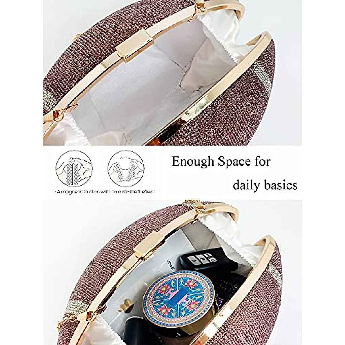 Womens Evening Bags Round Ball Clutch Purse Rhinestone Glitter Crossbody Shoulder Bag
