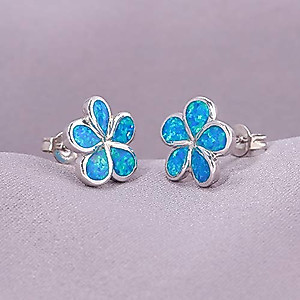 CiNily Flower Stud Earrings,Blue Opal Stud Earrings 14K White Gold Plated Hypoallergenic Flower Earrings Jewelry Gift for mom,Girls,Women