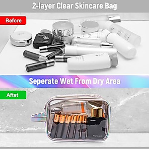 Lermende Clear Makeup Bag, 2 Layer, Water-Resistant, Large, Portable, Transparent, Travel, Women and Girl