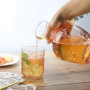 RockTrend Retro Relief Glass Bedside Night Water Carafe with Tumbler Glass, Pitcher And Cup Night Set-Pink