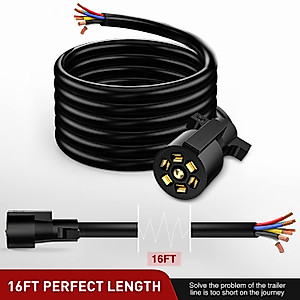 Nilight 16 Feet Heavy Duty 7 Way Plug Inline Trailer Cord 7-Pin Trailer Cord Wire Cable for Truck Camper Blade Molded RV Cable Weatherproof & Corrosion Resistant-16FT