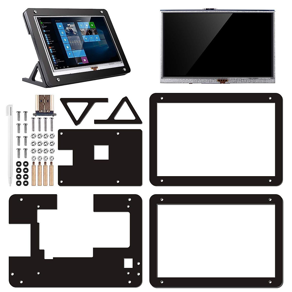 Longruner Raspberry Pi Touch Screen with Case, 5 Inch TFT LCD Display HDMI Module 800x480 for Raspberry Pi 3 2 Model B and RPI 1 B+ A BB Black PC Various Systems （with Protective Case）