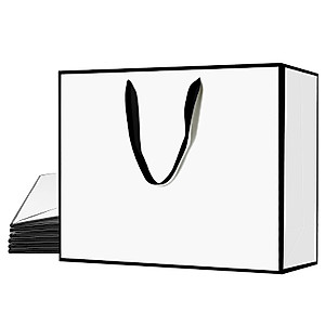 Xloey White and Black Gift Bags,6Pcs 17"x5.5"x12.6" Large Gift Bags with Handles,Kraft Paper Shopping Bags with Ribbon Handles,Gift Wrap Bags for Wedding,Birthday,Christmas,Anniversary