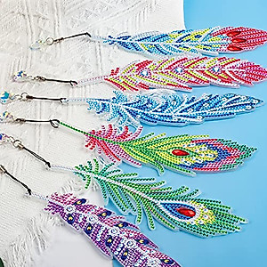 6 Pcs Christmas Diamond Painting Bookmarks DIY Feather Bookmark Crystal Pendant Bookmark for Home Office School Class Project,5D Diamond Painting Beginner Arts Crafts Gifts for Halloween Christmas