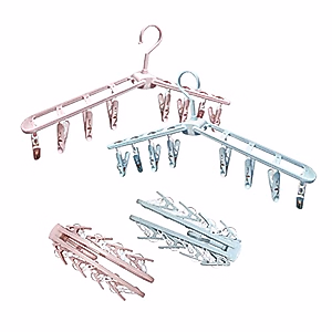 Fineget Portable Travel Shorts Skirt Shirt Socks Hangers with Clips Foldable Pants Clothes Plastic Suit Hangers Collapsible Non Slip Closet Organizer Retail Displays (Blue Pink, 2 PCS)