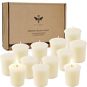 Pure White Beeswax Votive Candles-12 Pack Natural Votives Set for Home Room Decor Party Wedding Spa Gift