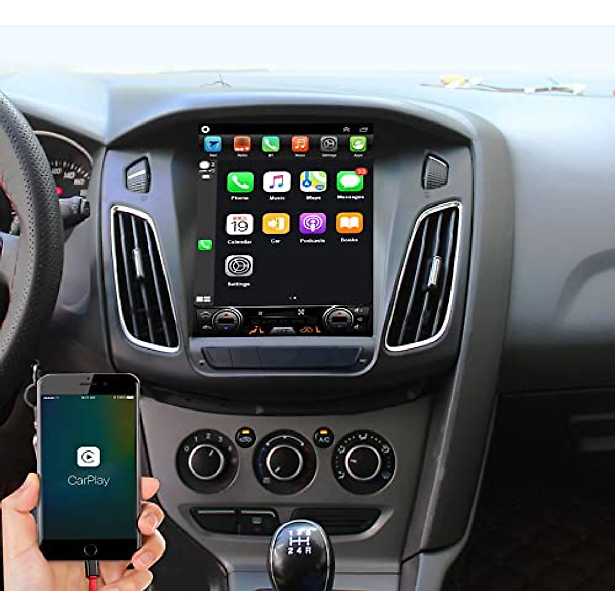 for Ford Focus Radio Upgrade 2012-2018 9.7inch Stereo Replacement Wireless carplay Tesla Style Stereo IPS Touch Screen WiFi GPS Navigation Free Camera