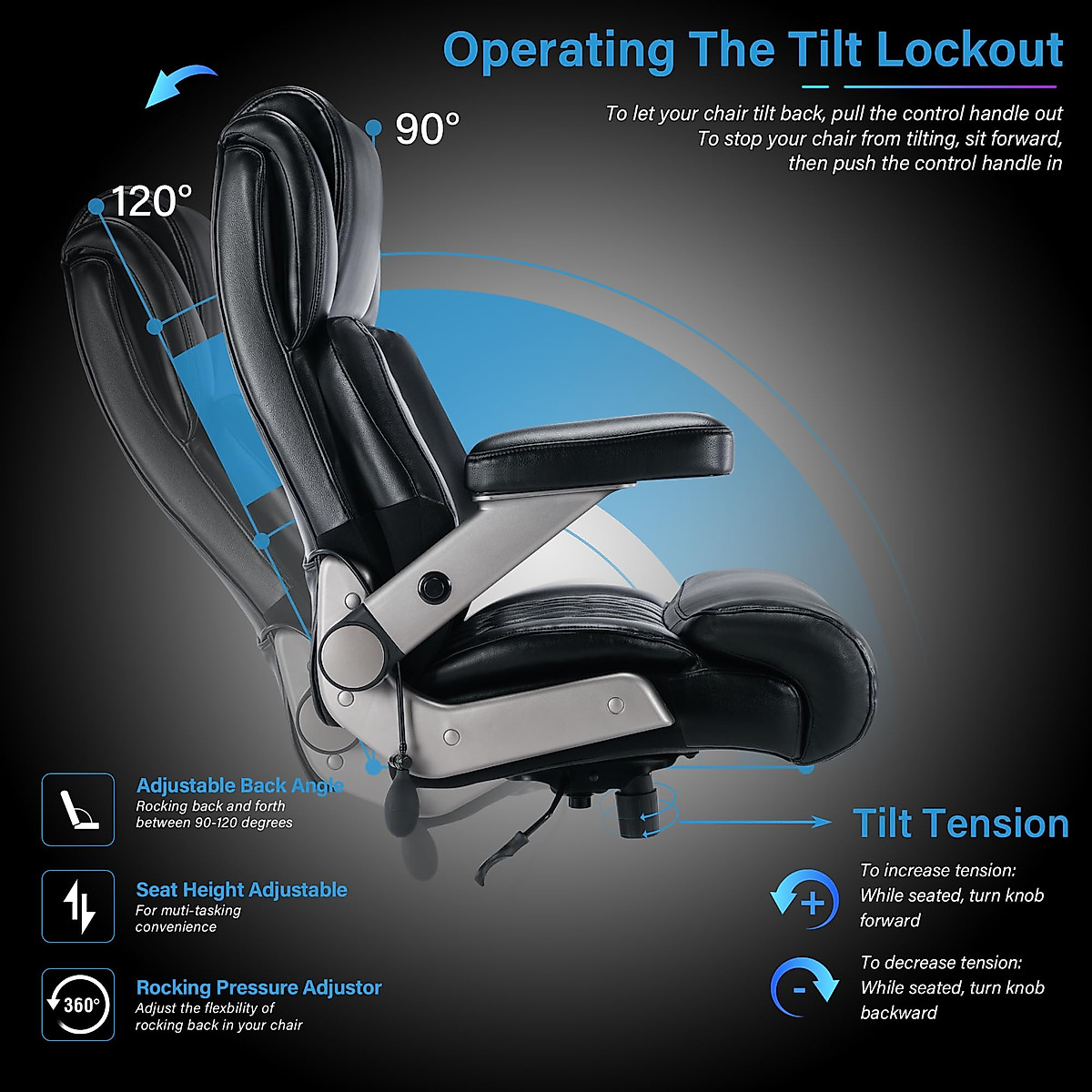 Big and Tall 500lbs Office Chair - Adjustable Lumbar Support 3D Flip Arms Heavy Duty Metal Base&Wheels, High Back Large Executive Computer Desk Chair, Thick Padded Ergonomic Design for Back Pain