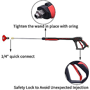 Tool Daily Pressure Washer Gun with Replacement Extension Wand, M22 14mm/15mm Fitting, 5 Power Washer Nozzle Tips with Holder, 4000PSI, 44 Inch