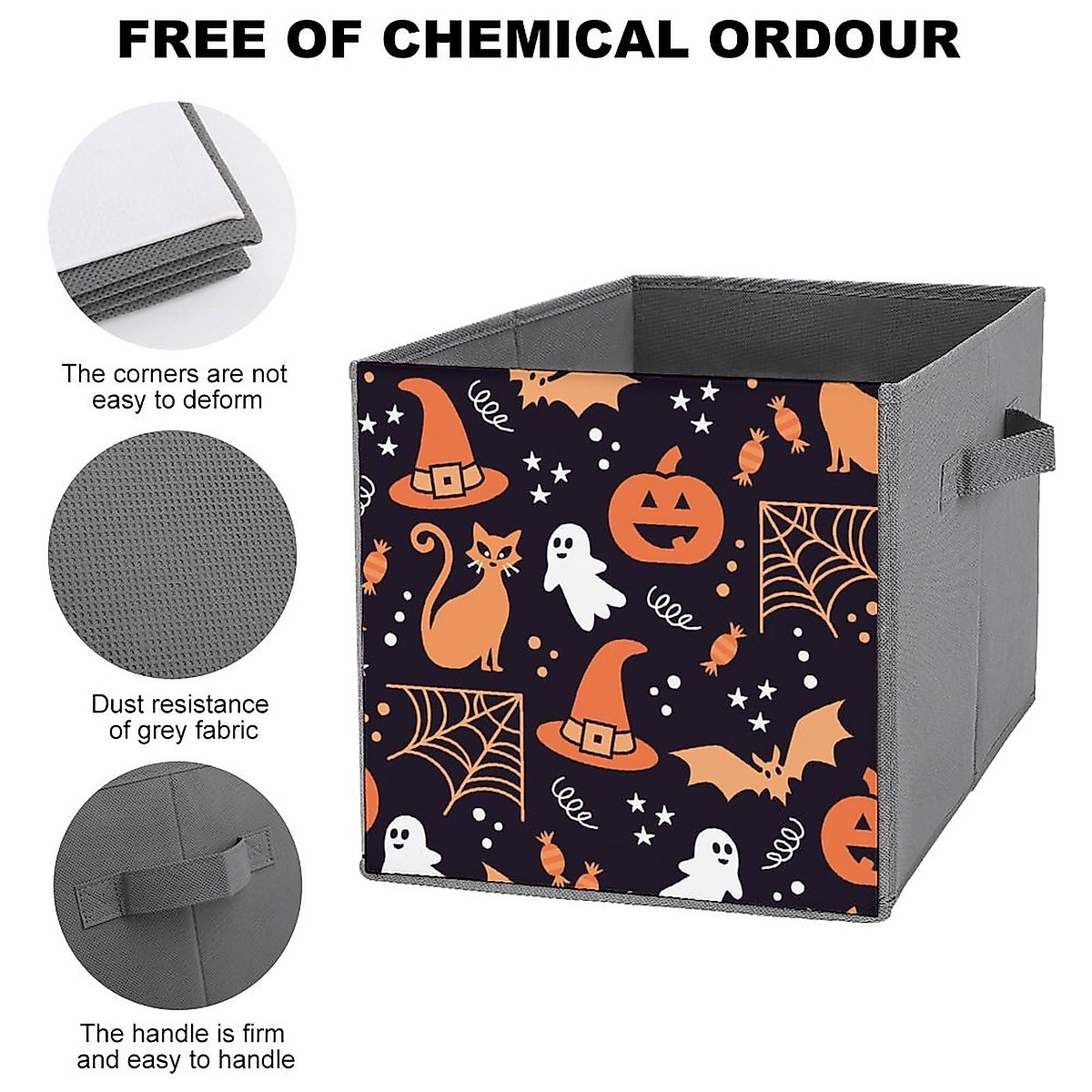 DamTma Halloween Pumpkin Ghost Spider Cube Storage Bin with Handles Foldable Cute Cat Ghost 11 Inch Storage Baskets Toys Organization for Home Room Closet Shelves Set of 2