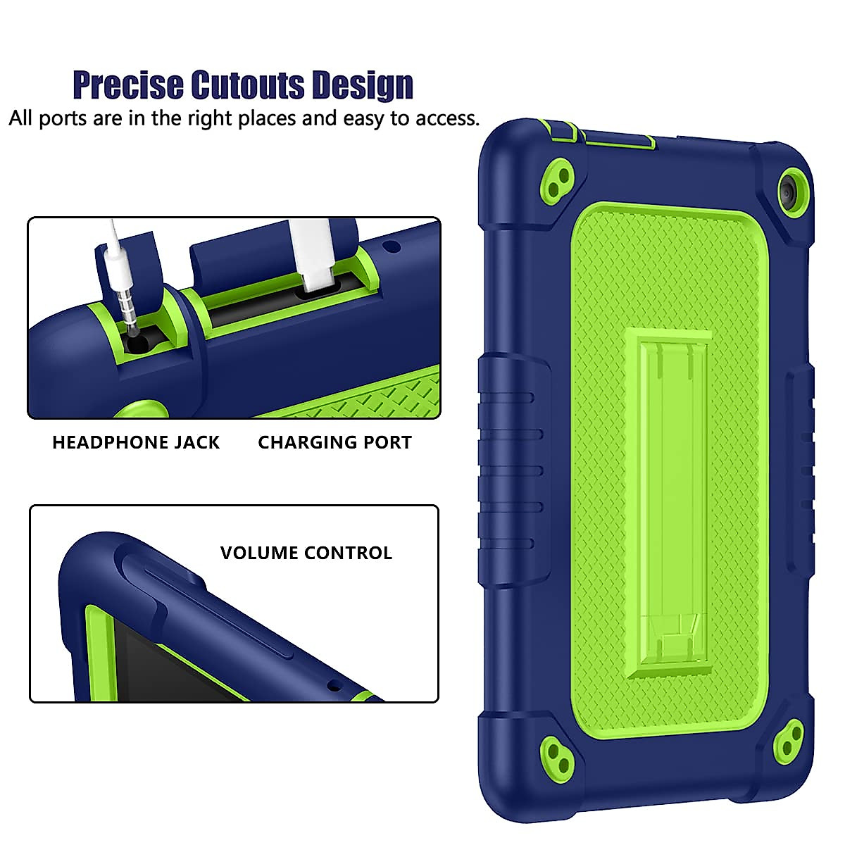 Cherrry Case for Kindle Fire HD 8&HD 8 Plus(12th Gen,2022 Released),3-Layers Combo Heavy Duty Rugged Shockproof Tablet Cover with Kickstand for Amazon Fire HD 8 2022/Fire HD 8 Plus (Navy/Green)