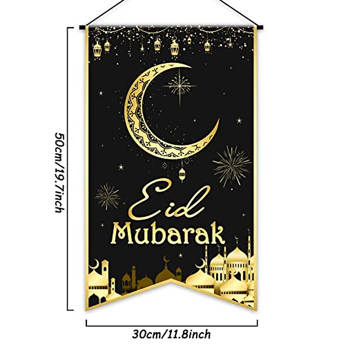 Eid Mubarak Hanging Door Sign EID Decorative Hanging Sign Muslim Party Decorations Black Gold Moon Lantern Banner for Ramadan Kareem Eid Mubarak Sign Home Decor Happy EID Muslim Party Supplies Favor